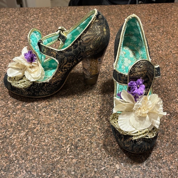 Irregular Choice | Shoes | Irregular Choice Black Gold Floral Heels65 ...